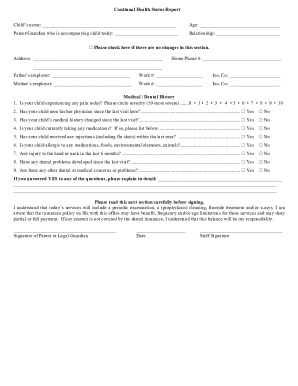 Fillable Online Health Status Form for Recall Appts Only 2.doc Fax ...