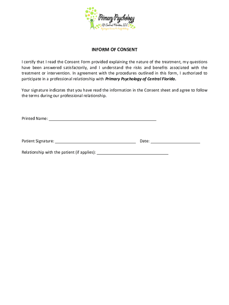 Fillable Online EXAMPLES OF WORDING FOR INFORMED CONSENT FORMSInformed ...