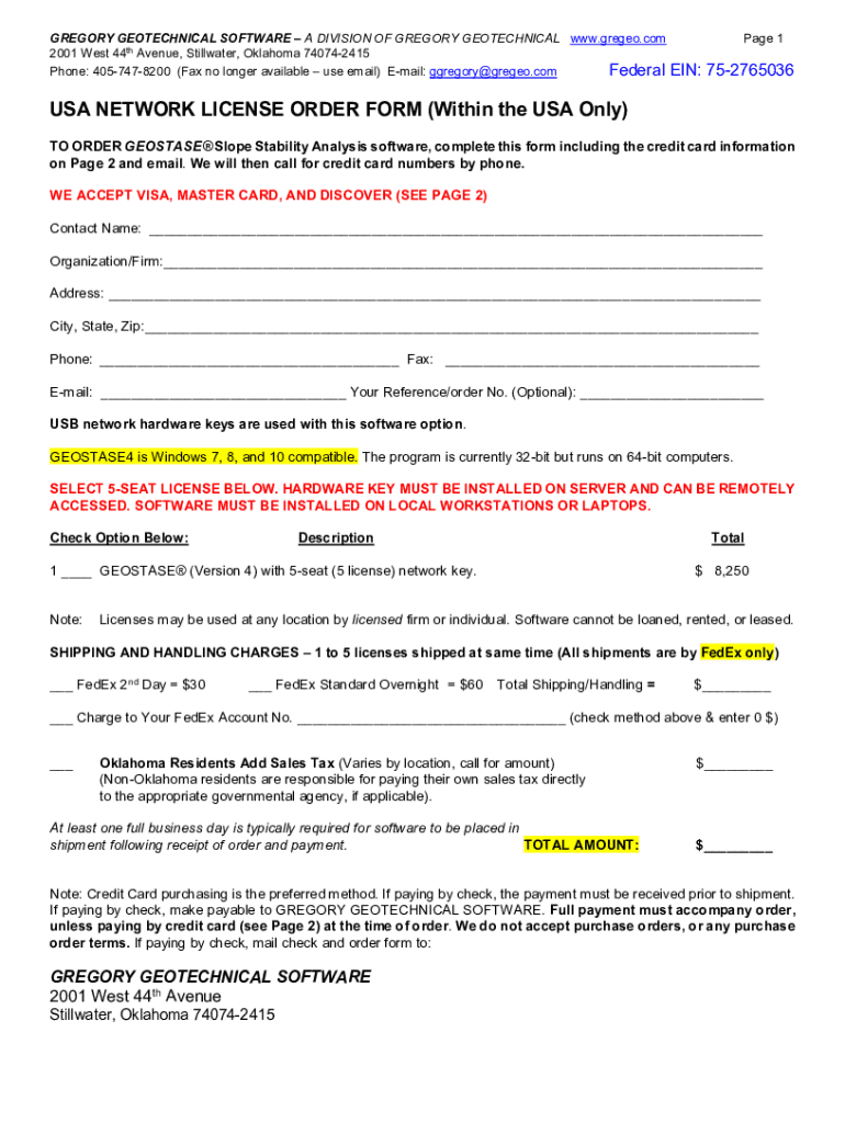 Fillable Online USA LICENSE ORDER FORM (Within the ... - Gregory ...