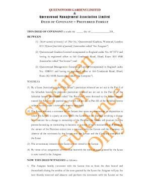 Fillable Online THIS DEED OF COVENANT BETWEEN - Queenswood Gardens Fax ...