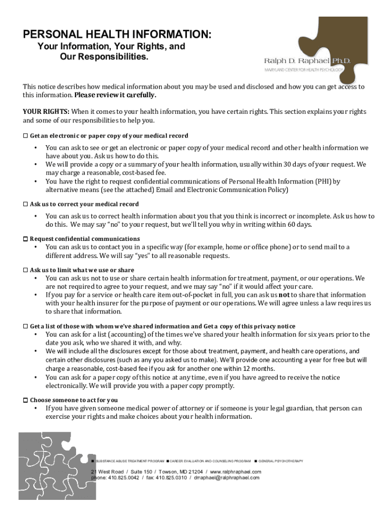 Fillable Online Your Information. Your Rights. Our Responsibilities ...