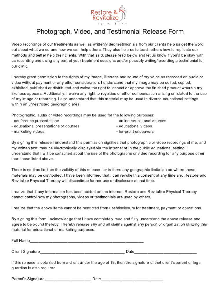 Fillable Online FREE 11+ Sample Video Release Forms in PDFMS WordFREE ...