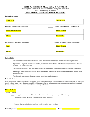Fillable Online Provider communication release form final 0615 Fax ...