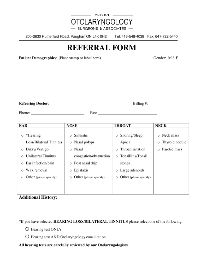Fillable Online Form - Otolaryngology Referral Form Fax Email Print ...