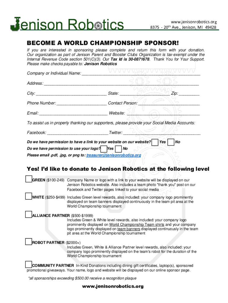 Fillable Online Jenison Robotics - Request for Assistance - Worlds ...