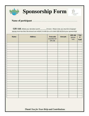Fillable Online Sponsorship Form Template Sponsorship Form Fax Email ...