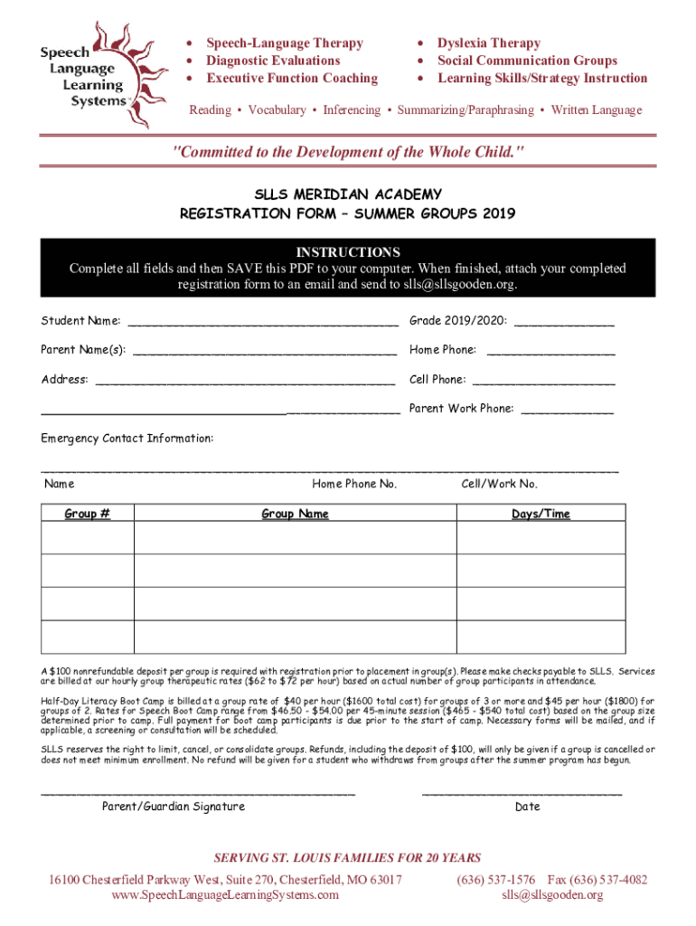 Fillable Online Dyslexia and Speech Therapy - Speech And Language Kids ...