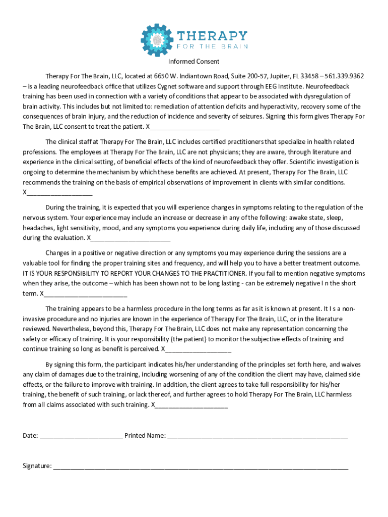 Fillable Online Informed Consent - Therapy for the Brain Fax Email ...