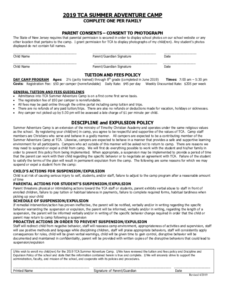 Fillable Online Summer Camp Parental Consent - PDF TemplatesJotFormFor ...