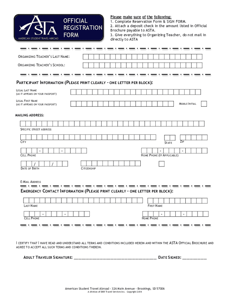 Fillable Online ASTA Reg Form-Adult Traveler.doc Fax Email Print ...