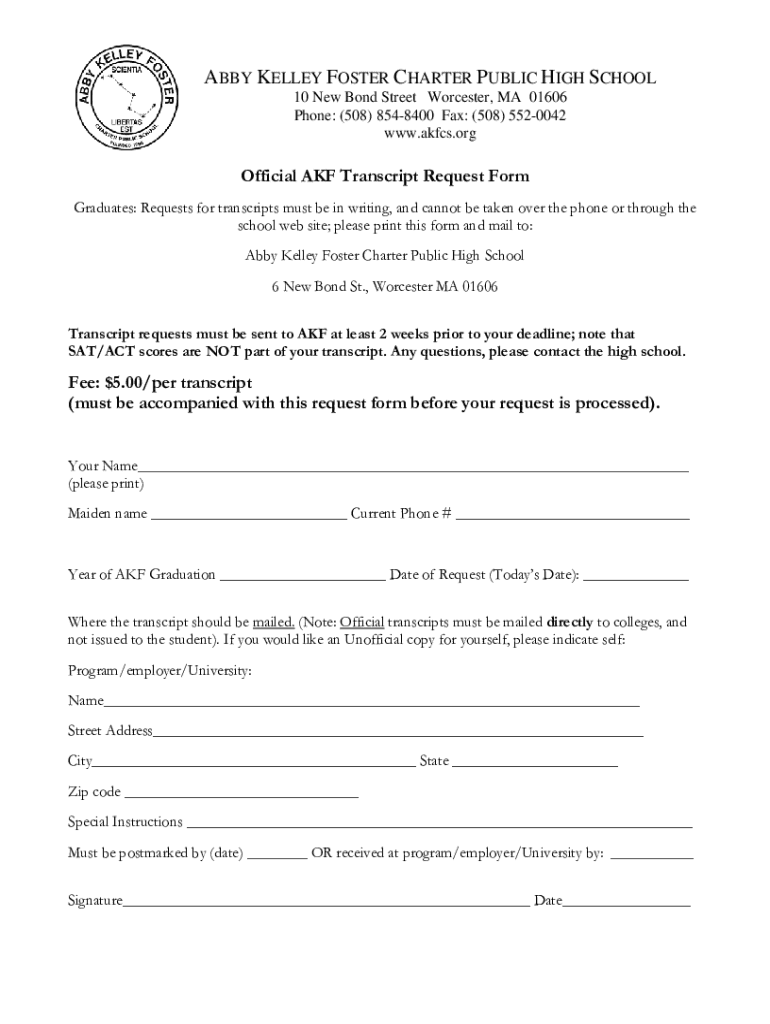Fillable Online Official AKF Transcript Form Fax Email Print - pdfFiller