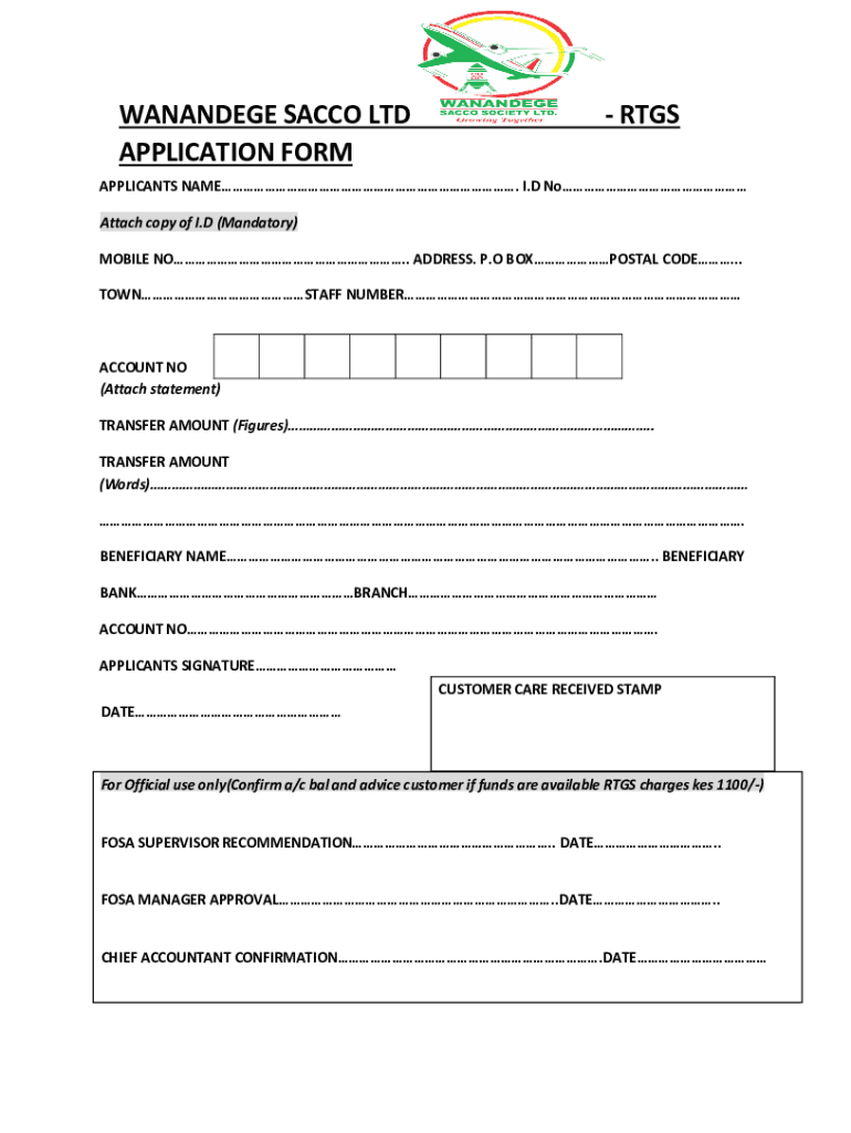 Fillable Online RE: APPLICATION TO WITHDRAW MY DEPOSITS - Wanandege Sacco Fax Email Print ...