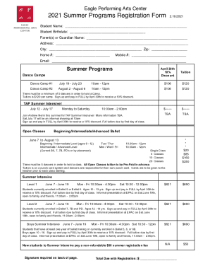Fillable Online 2021 Summer Programs Registration Form Fax Email Print ...