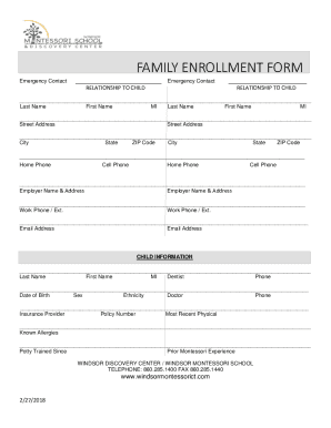 Fillable Online Child Enrollment Form for Emergency Child Care Program Child ... Fax Email Print ...
