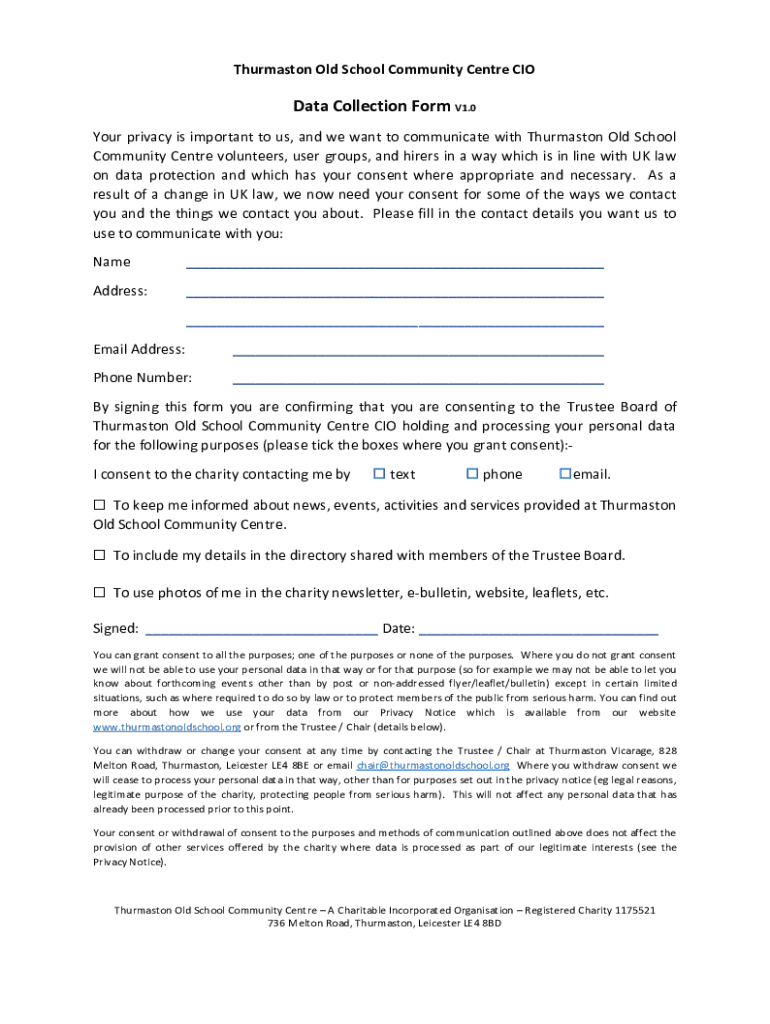 Fillable Online Thurmaston Old School Community Centre, Leicester ...