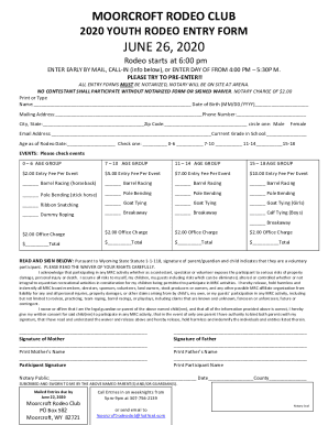 Fillable Online 2020 YOUTH RODEO ENTRY FORM Fax Email Print - pdfFiller