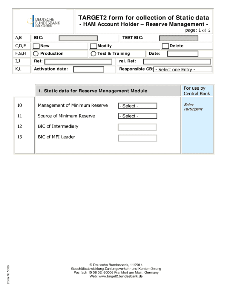 Fillable Online 5300 HAM Sub form Standing Facilities. Static Data ...