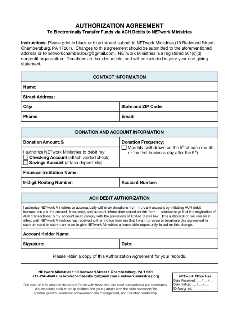 Fillable Online Authorization Agreement for ACH Fax Email Print - pdfFiller