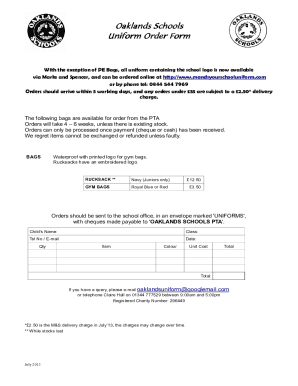 Fillable Online Second Hand Uniform - Oaklands Catholic School and Sixth Form ... Fax Email ...
