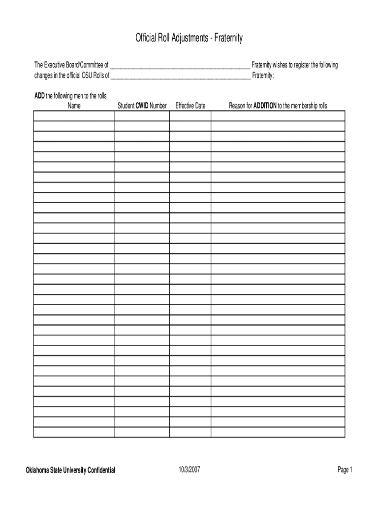 Fillable Online lcl okstate Roll Adjustment Forms.xls Fax Email Print - pdfFiller