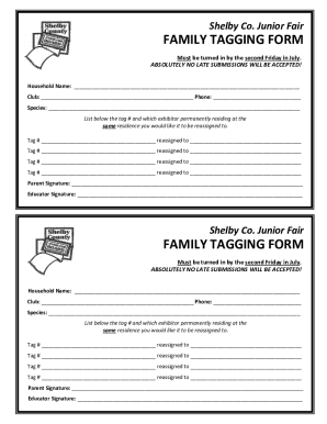 Fillable Online Shelby Co. Junior Fair FAMILY TAGGING FORM Fax Email ...