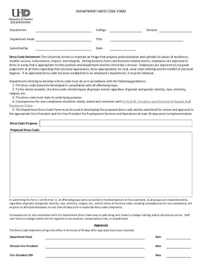 Fillable Online Department Dress Code Form-old.pdf Fax Email Print ...