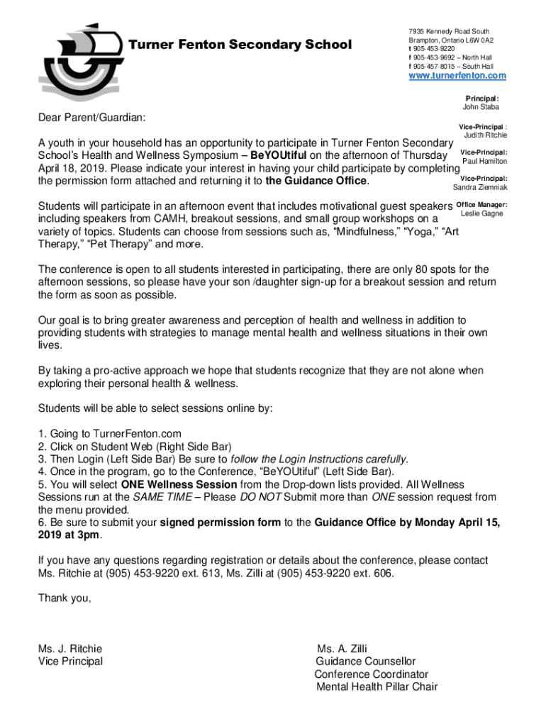 Fillable Online Turner Fenton Secondary School at 7935 Kennedy Road ...
