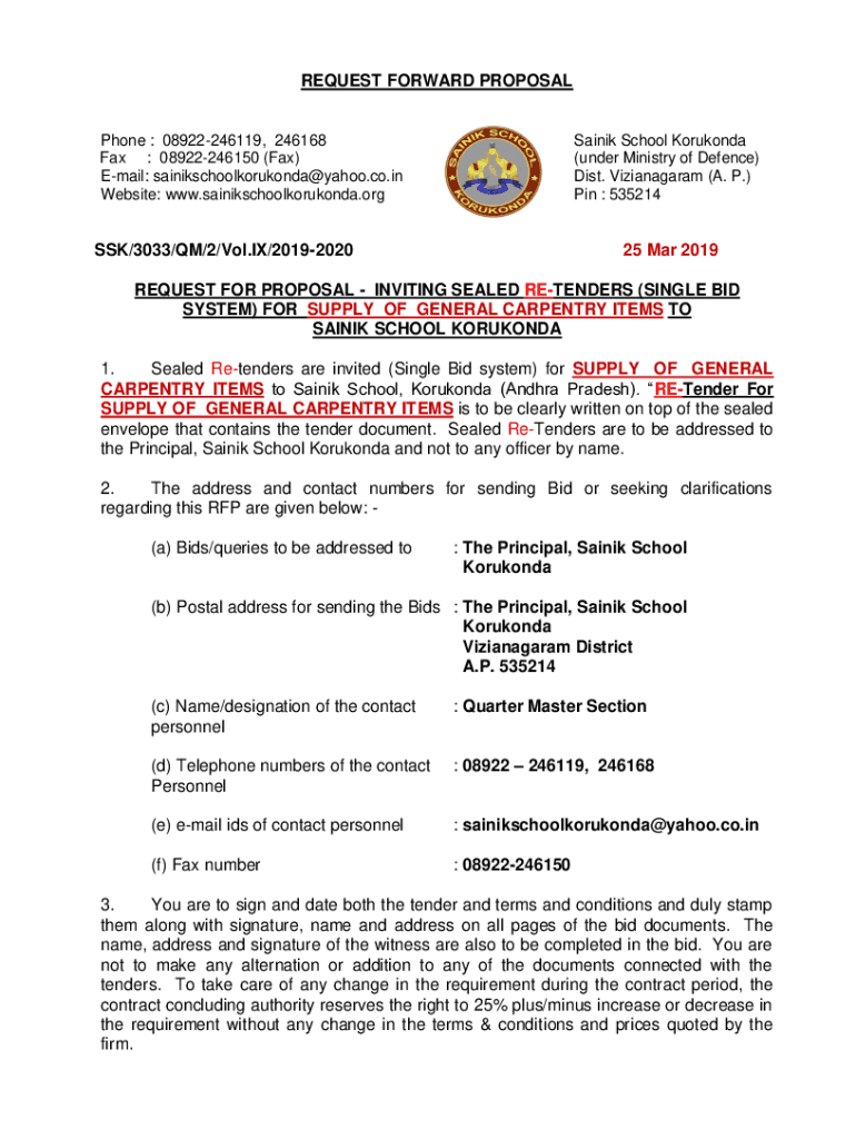 Fillable Online REQUEST FORWARD PROPOSAL - Sainik School, Korukonda Fax Email Print - pdfFiller