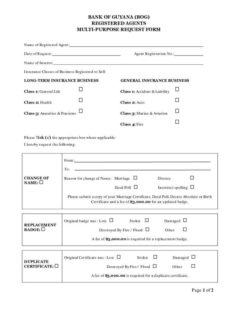 Fillable Online Agent Multi-Purpose Form - Bank of Guyana Fax Email ...