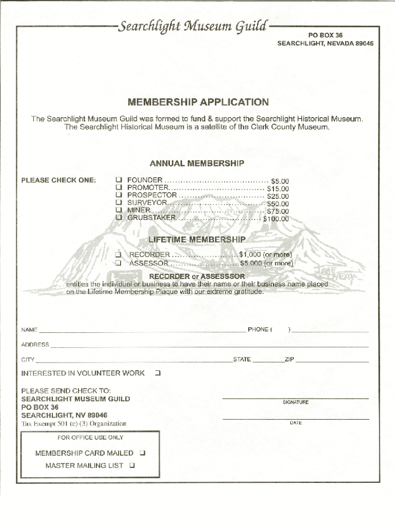 Fillable Online Searchlight Historic Museum and Historic Mining Park at ...