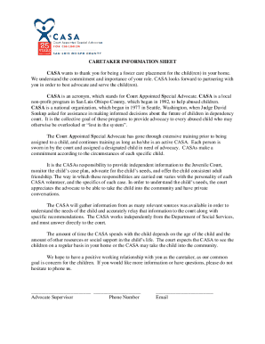Fillable Online CARETAKER INFORMATION SHEET CASA C A S A Fax Email ...