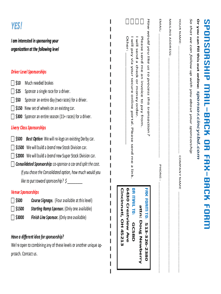 Fillable Online Sponsorship mail-back or fax-back form Fax Email Print ...