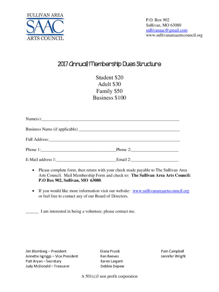 Fillable Online Sullivan Patrons of the Arts Membership Form Fax Email ...