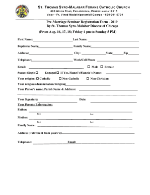 Fillable Online Pre Cana Registration Form 2019 Aug 16-18 Fax Email ...