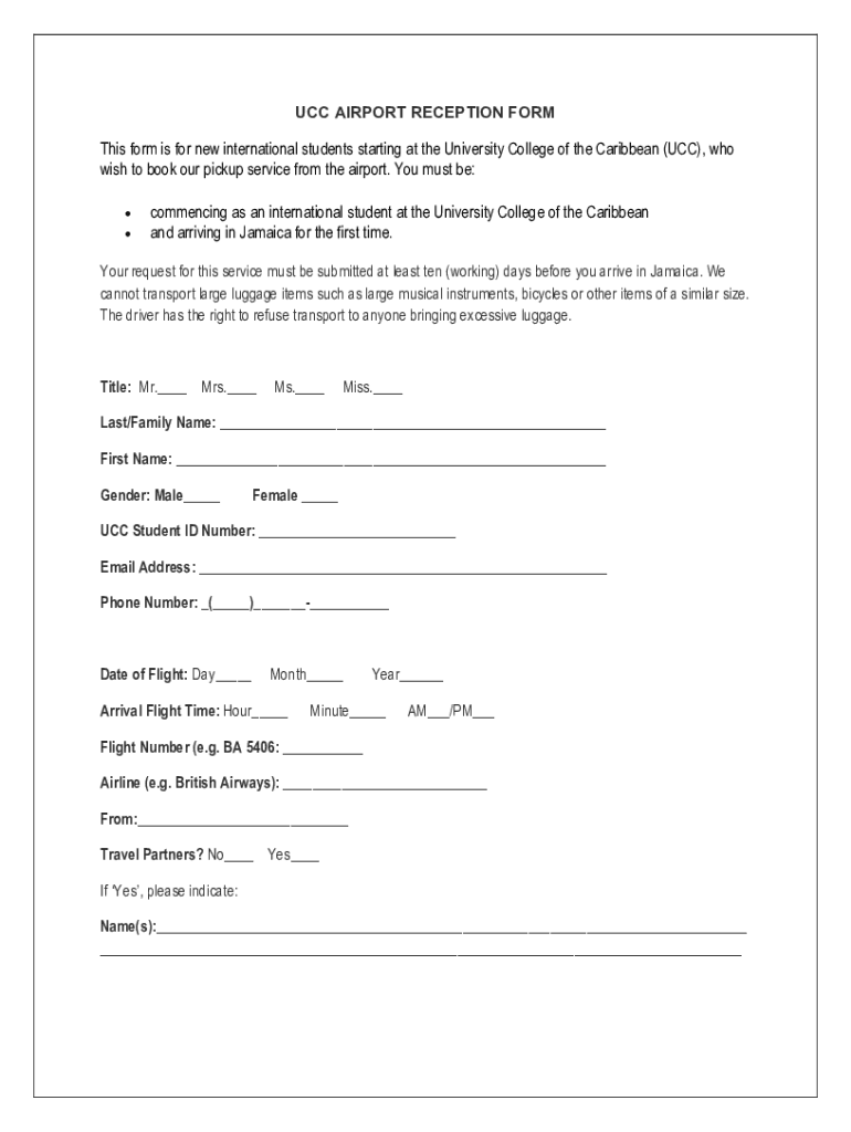 Fillable Online ucc edu Airport Reception Form Fax Email Print - pdfFiller