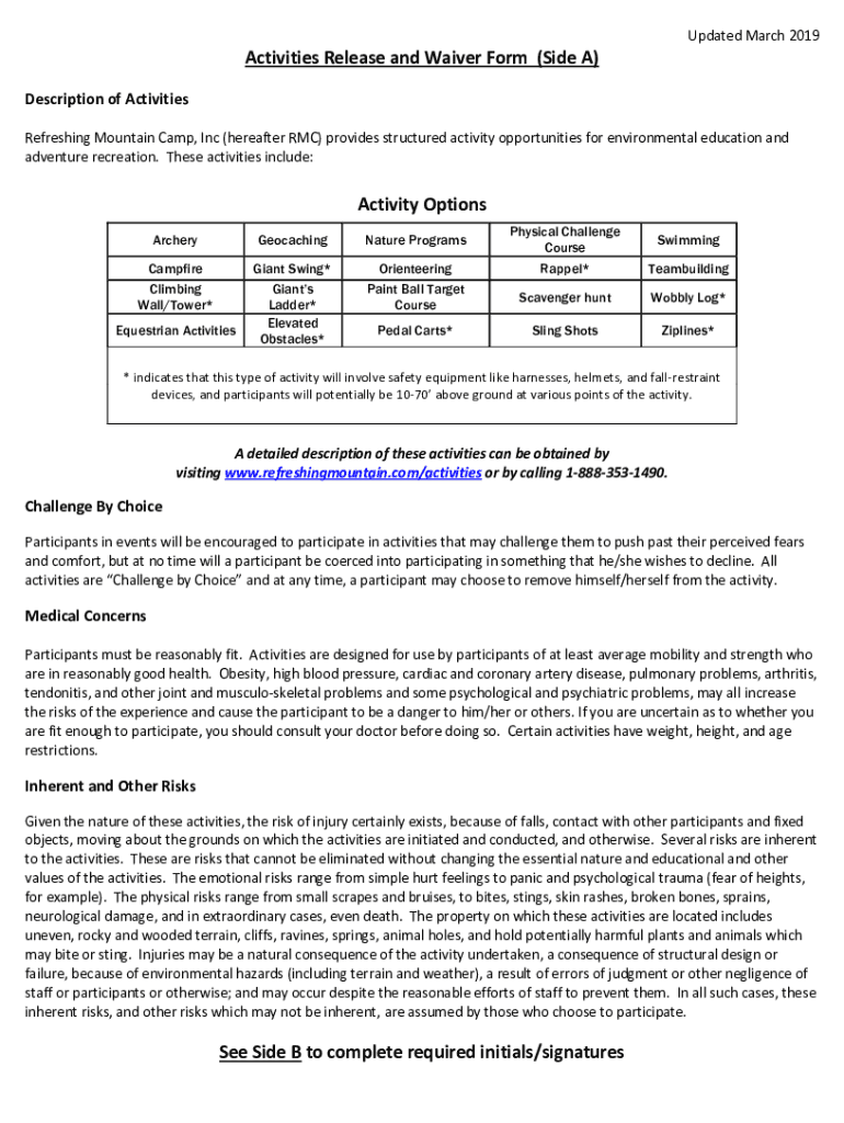 Fillable Online activity waiver and release form - WaiverElectronic Fax ...
