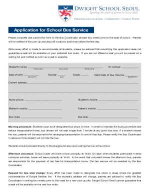 Fillable Online Application for School Bus Service Form Fax Email Print ...