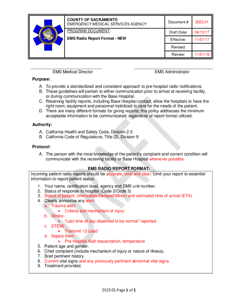 Fillable Online EMS Radio Report Format - NEW Fax Email Print - pdfFiller