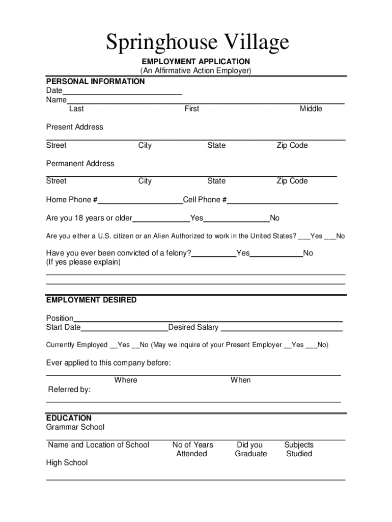 Fillable Online Hearthside Senior Living Application ... - Springhouse ...