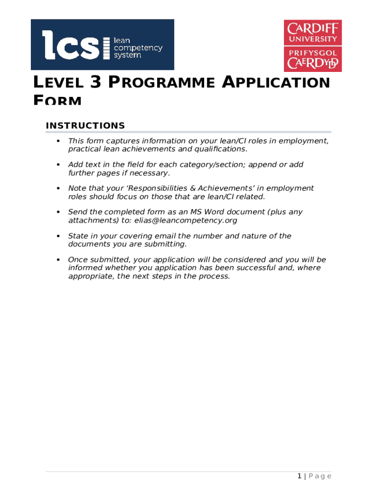 Level 3 Application - Lean Competency System Doc Template | pdfFiller