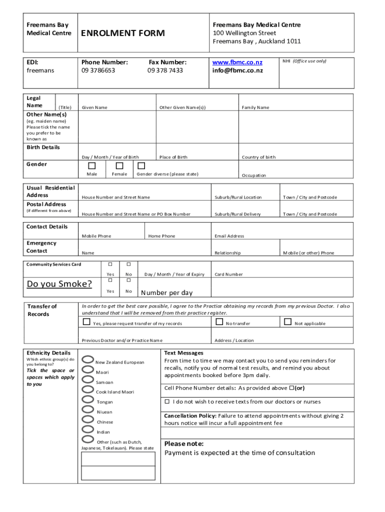 Fillable Online NES Enrolment Form 2018 txt details availaible.docx Fax ...