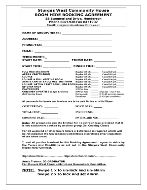 Fillable Online ROOM HIRE BOOKING AGREEMENT Fax Email Print - pdfFiller