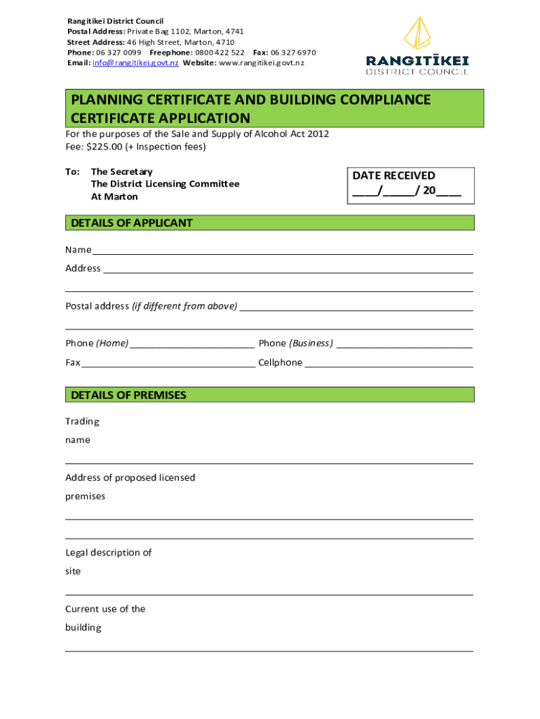 Fillable Online Planning Certificate and Building Compliance ...