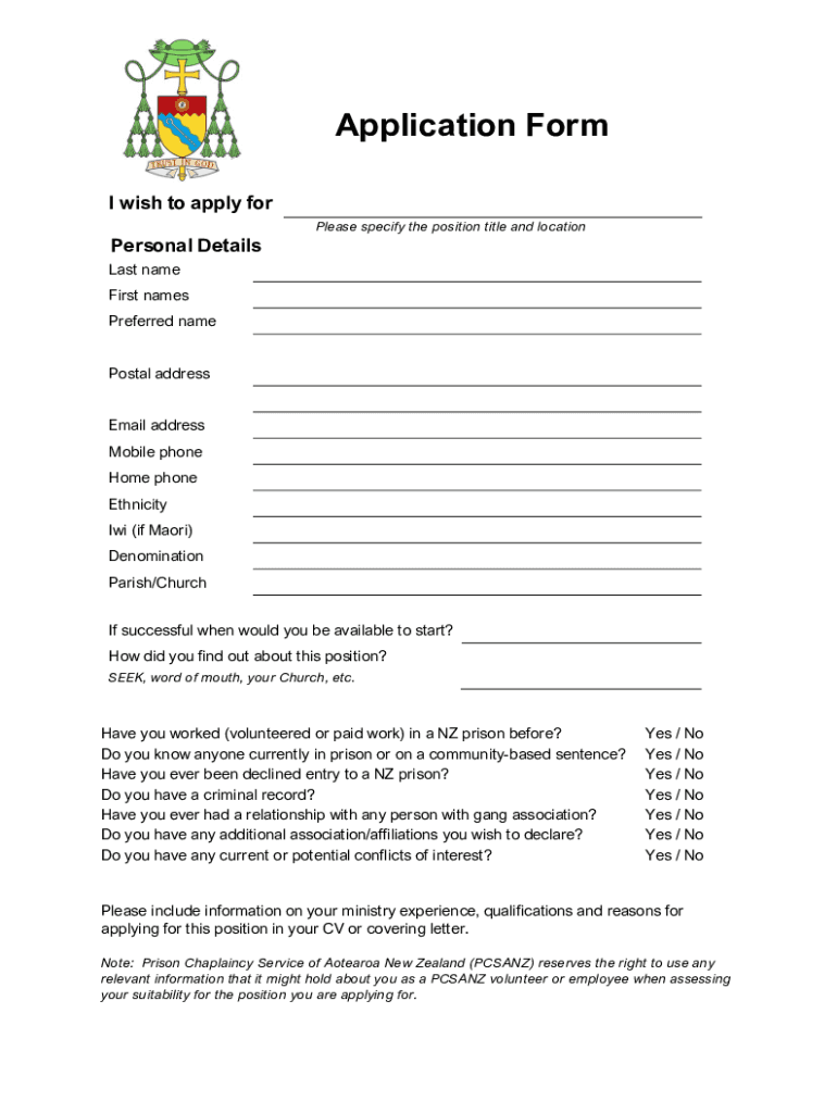 Fillable Online Prison Chaplains Application Pack. Employment Documents ...