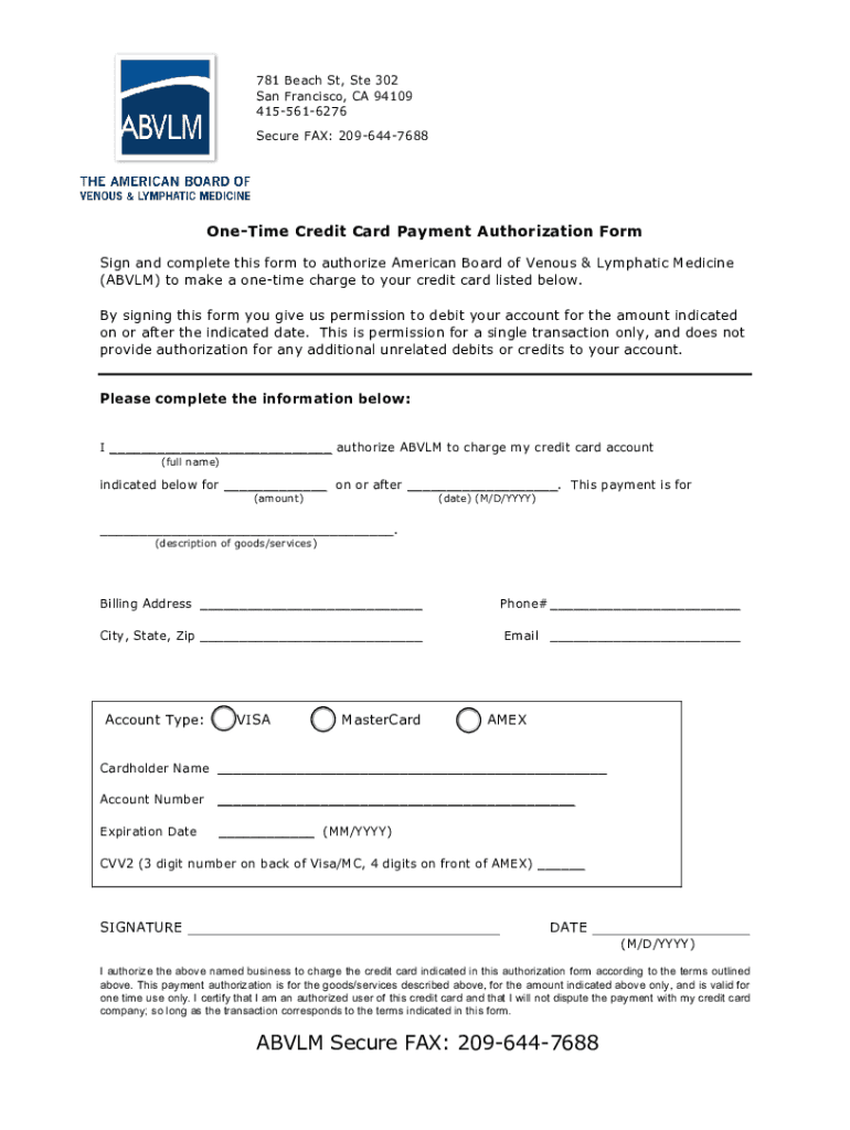 Fillable Online ABPh CC Pmt Authorization Form (one-time).doc Fax Email ...
