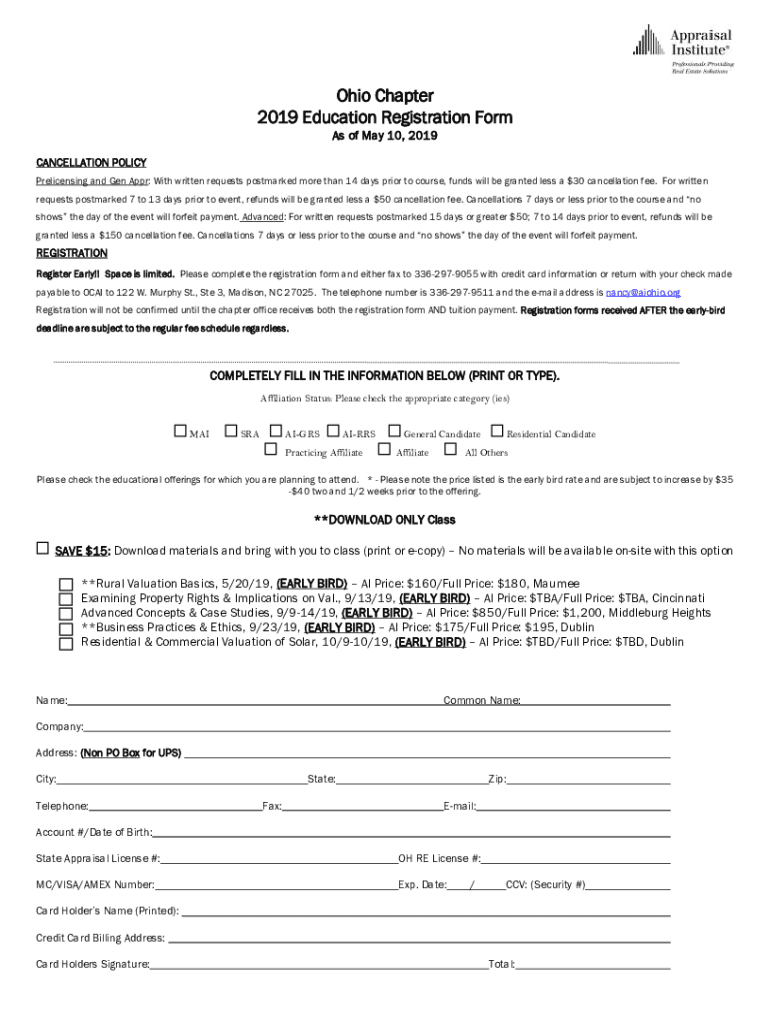 Fillable Online Ohio Chapter 2017 2018 Education Registration Form Fax ...