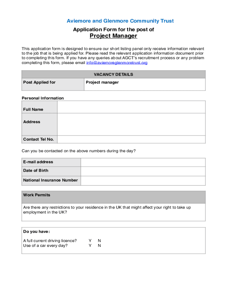 Fillable Online Project manager application form Fax Email Print ...