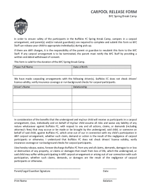 Fillable Online Carpool Agreement Form - Fill Out and Sign Printable ...