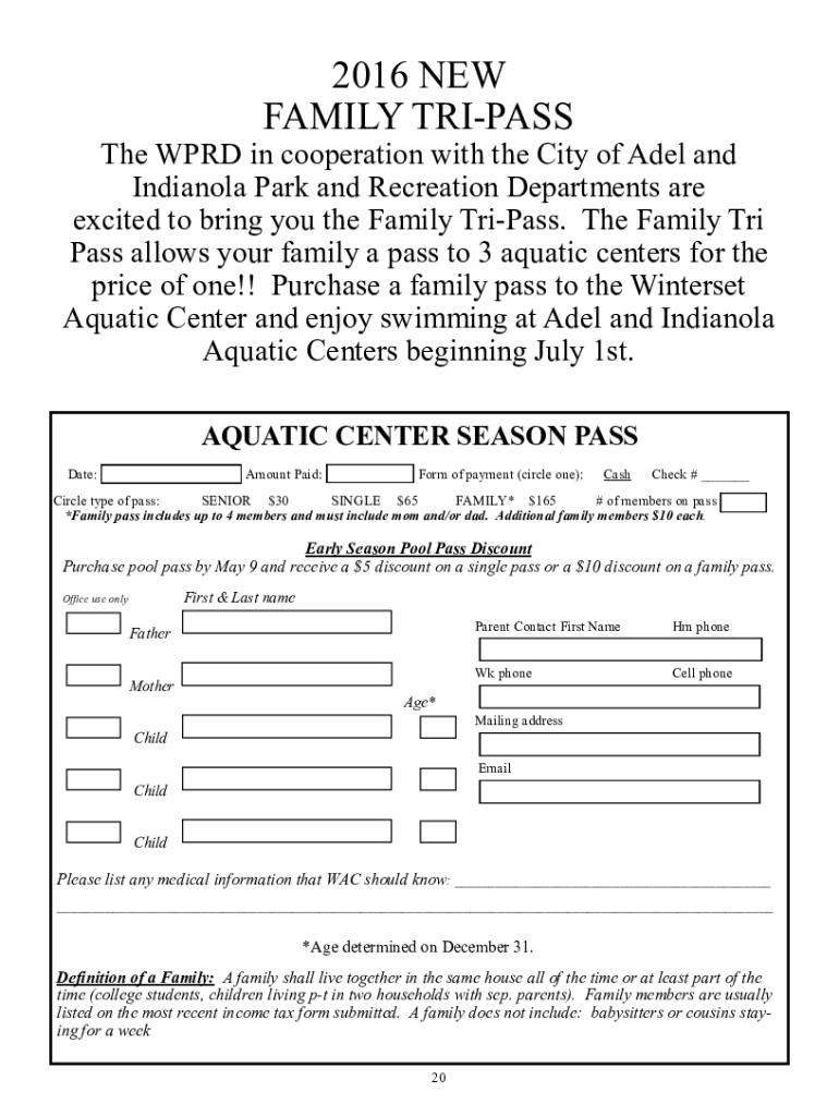 Fillable Online FAMILY TRI-PASS Fax Email Print - pdfFiller