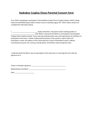 Fillable Online Kankakee Cosplay Chaos Parental Consent Form Fax Email ...
